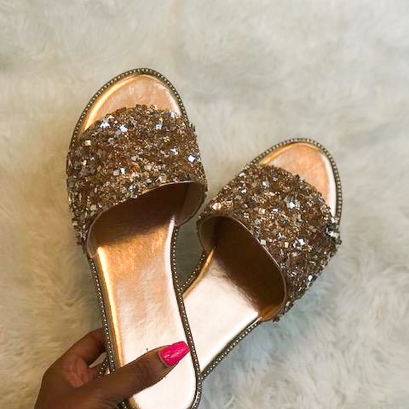 Shoes | Rose Gold Embellished Slides | Poshmark